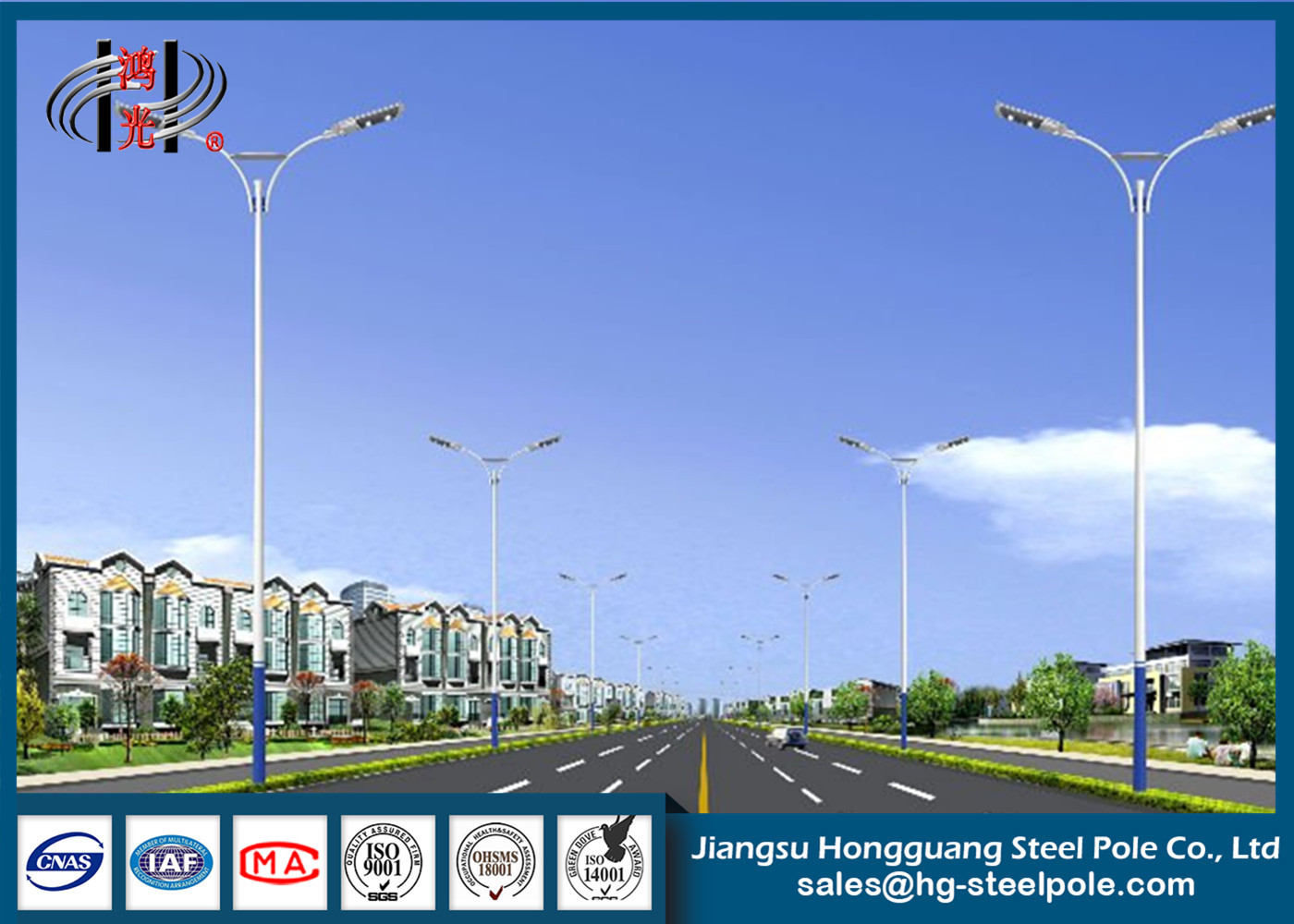 Single/Double Arm LED Street Light Poles Post Galvanization Colored