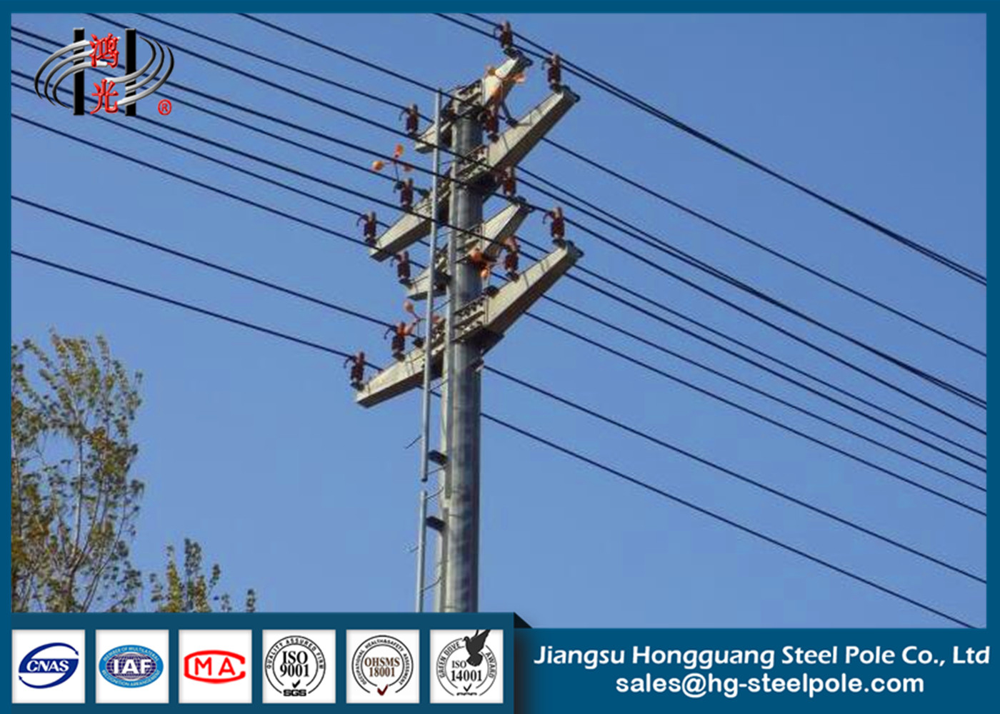 Three Circuit Steel Polygonal Electric Power Distribution Poles Flange Connection