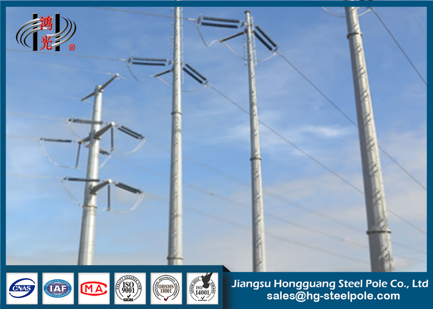 Hot Dip Galvanized Steel Power Pole , Electrical Transmission Poles 450 ...