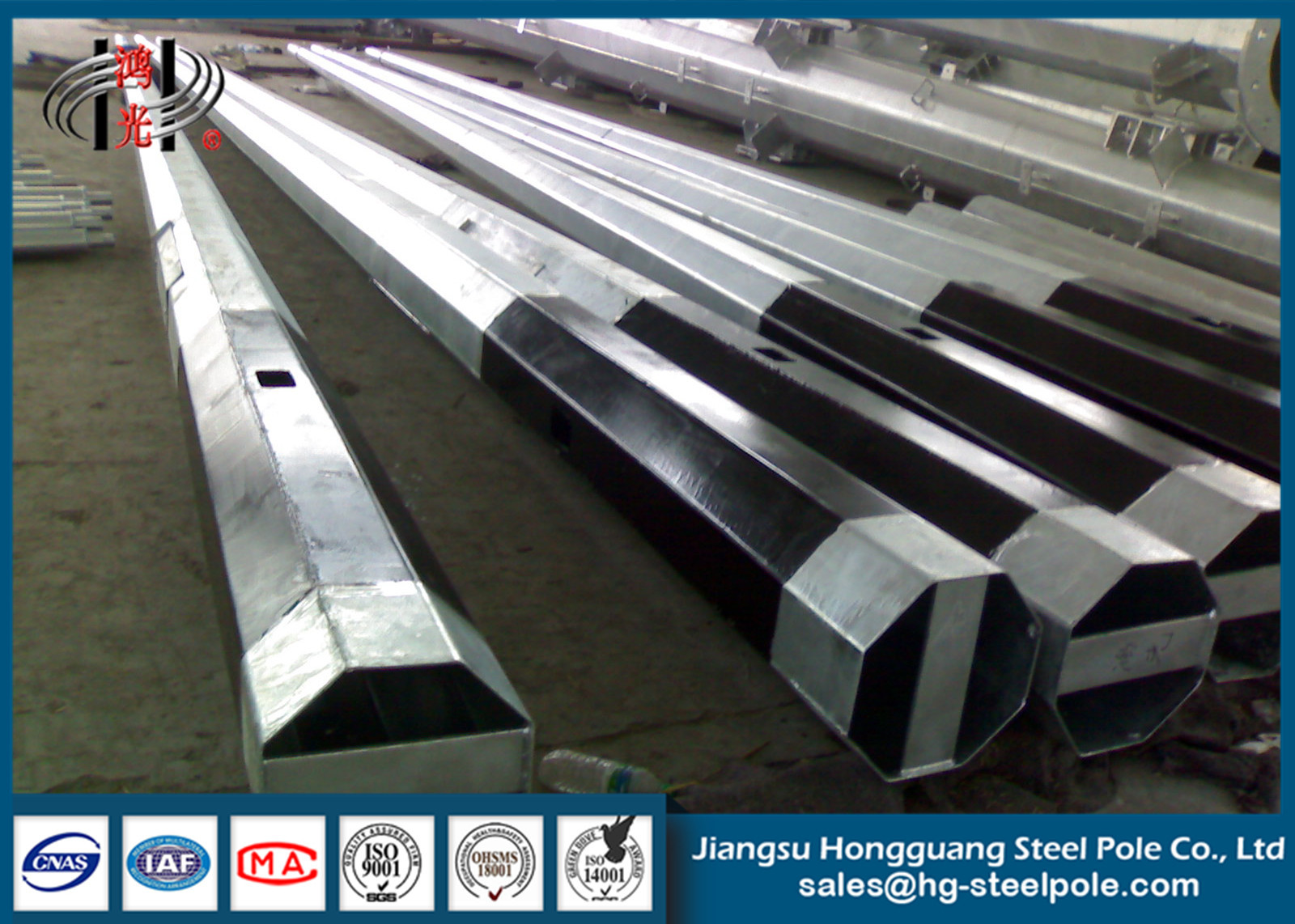 Distribution Lines Galvanized Steel Power Poles , Teel Transmission Poles