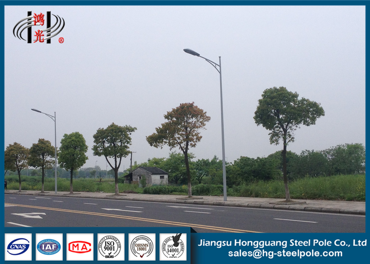 Round / Conical Street Commercial Light Poles With Single Branch Powder ...