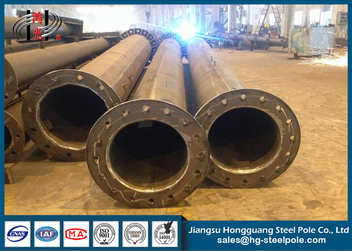 Hot Dip Galvanized Gr.50 Gr.65 Electrical Power Poles Round / Tubular ...