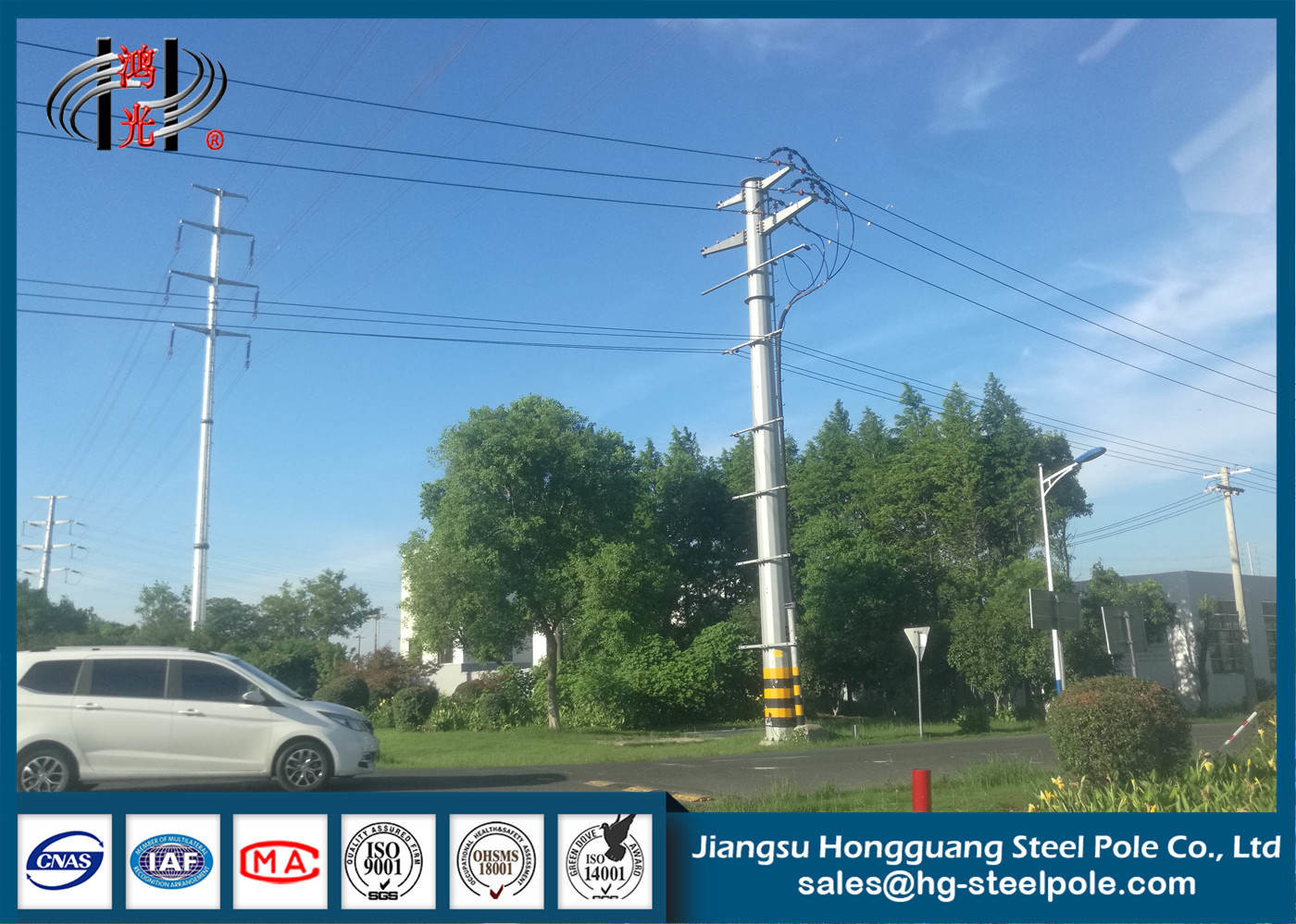 High Voltage Hot Dip Galvanized Electrical Power Pole With Anchor Bolt