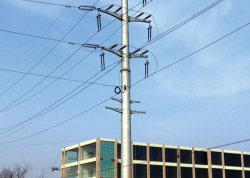 Scar Electrical Power Transmission Steel Poles 35KV With Flange Connection