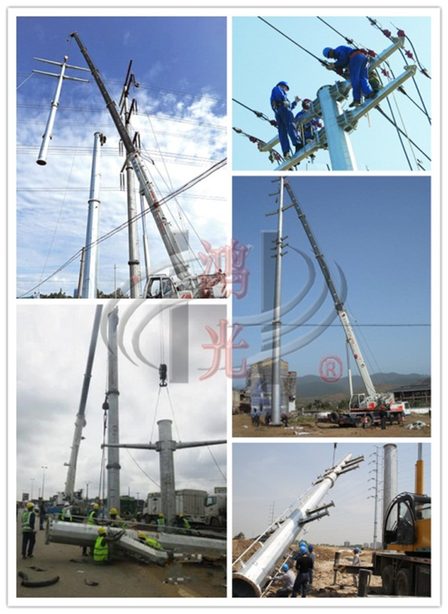 Polygonal Galvanized Steel Power Transmission Poles 69KV 30FT - 80FT