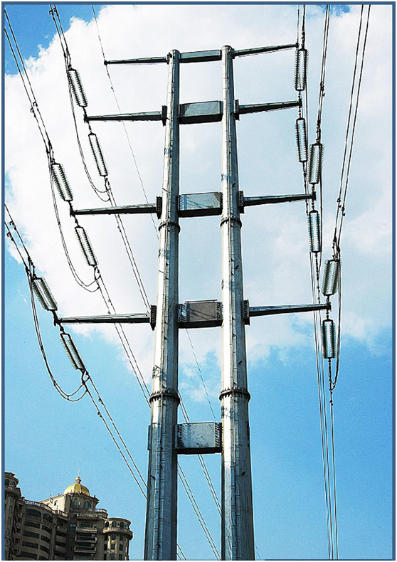 66KV Zinc Plated Polygon Steel Utility High Voltage Pole For Electric ...
