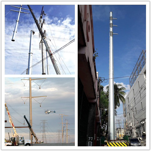 Flange Connection Electrical Power Steel Transmission Poles For ...